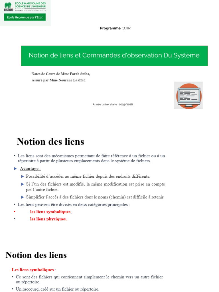 Notion de Liens Et Commandes D'observation Du Système | PDF | Fichier ...