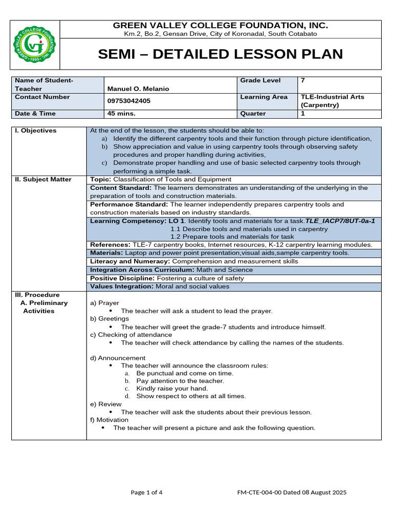 Cte Semi Detailed Lesson Plan 2 | PDF | Lesson Plan | Teachers