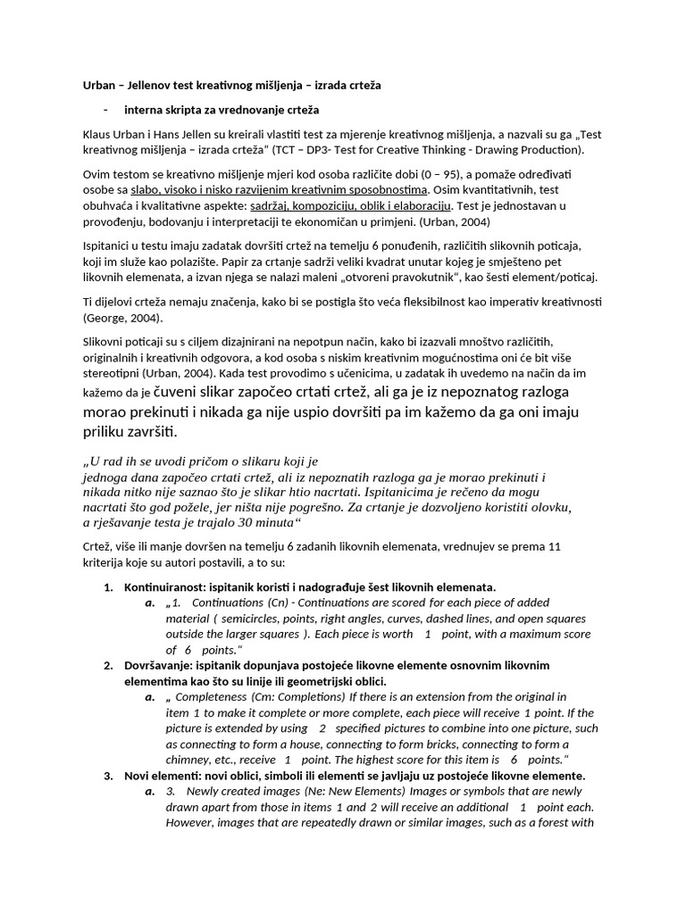 Uputa Za Urban Jelllen-Interna Skripta Za Vrednovanje Crteža | PDF ...