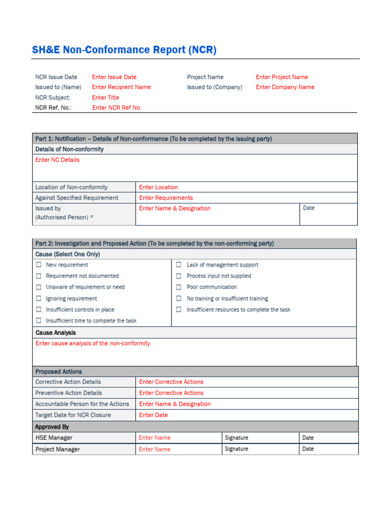 Non Conformance Report Template | PDF