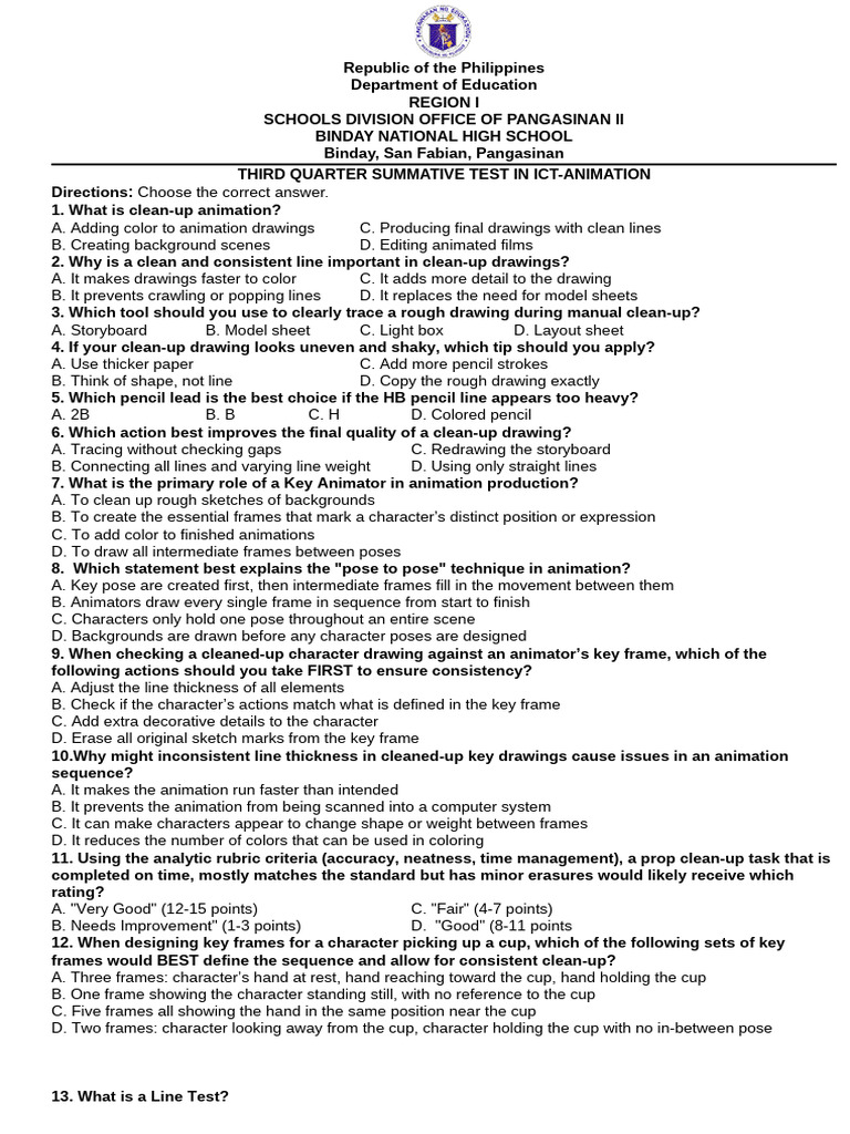 3rd Quarter Summative Test | PDF | Drawing | Animation