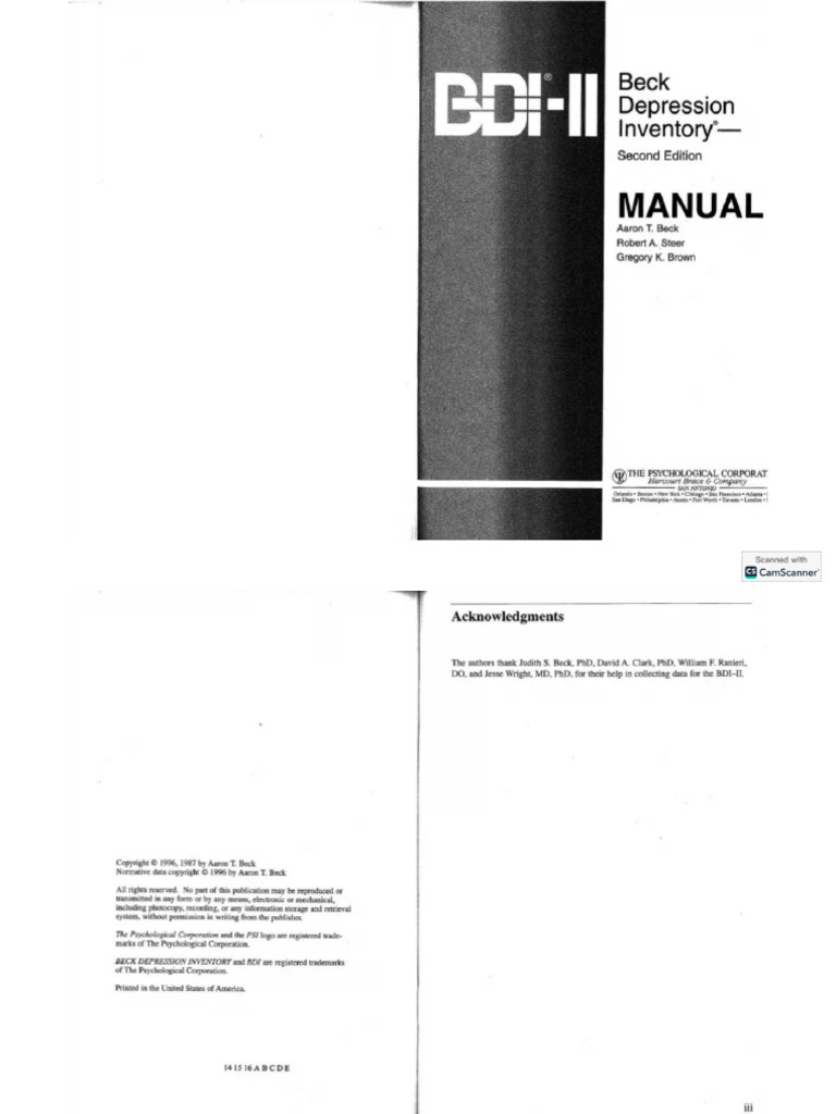 Beck Depression Inventory Manual | PDF