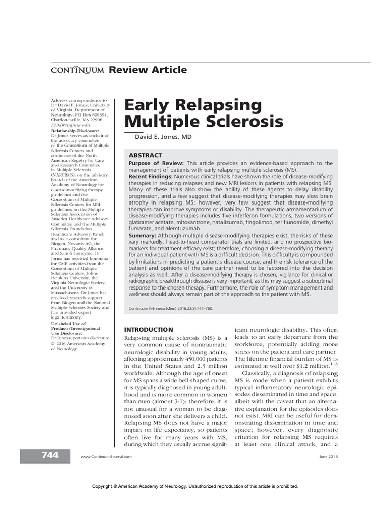 Early Relapsing Multiple Sclerosis | PDF | Multiple Sclerosis | Medicine