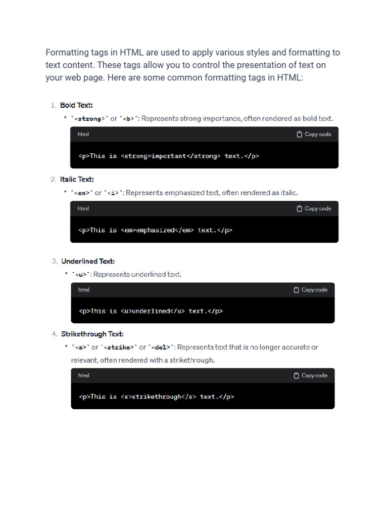 Formatting Tags in HTML | PDF