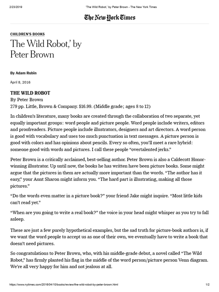 ‘the Wild Robot,’ by Peter Brown - The New York Times | PDF | Picture Book
