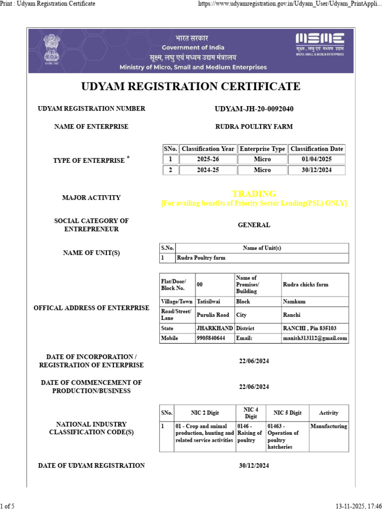 Udhyam CH | PDF