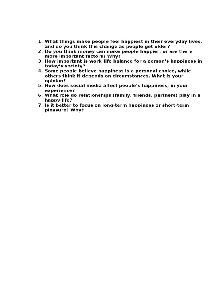 FCE Happiness Questions | PDF