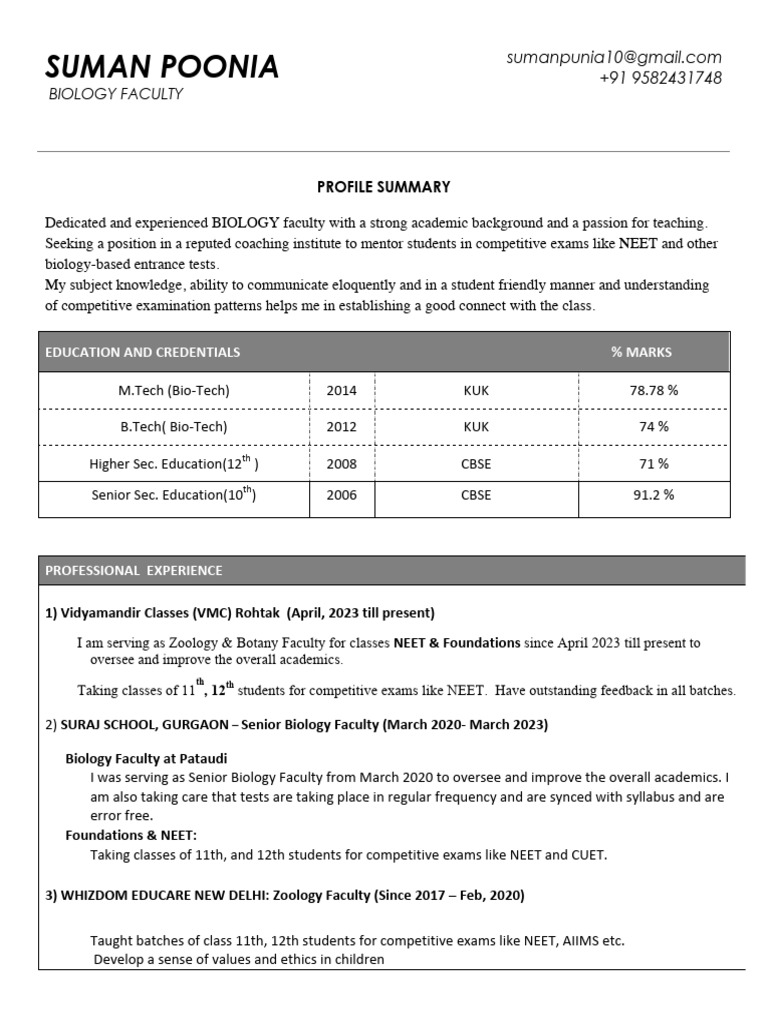 Biology - 19 Feb - SumanPoonia | PDF | Qualifications | Educational Stages
