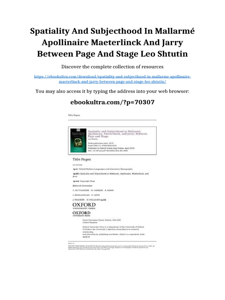 Spatiality and Subjecthood in Mallarmé Apollinaire Maeterlinck and ...