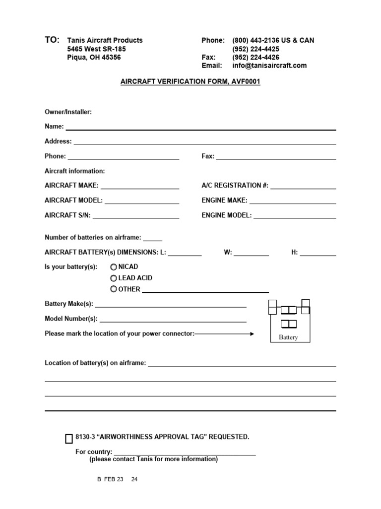 Avf0001 Aircraft Verification Form Fillable | PDF
