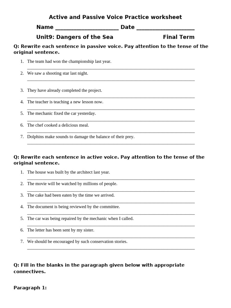 Active and Passive Voice Practice Worksheet6B | PDF