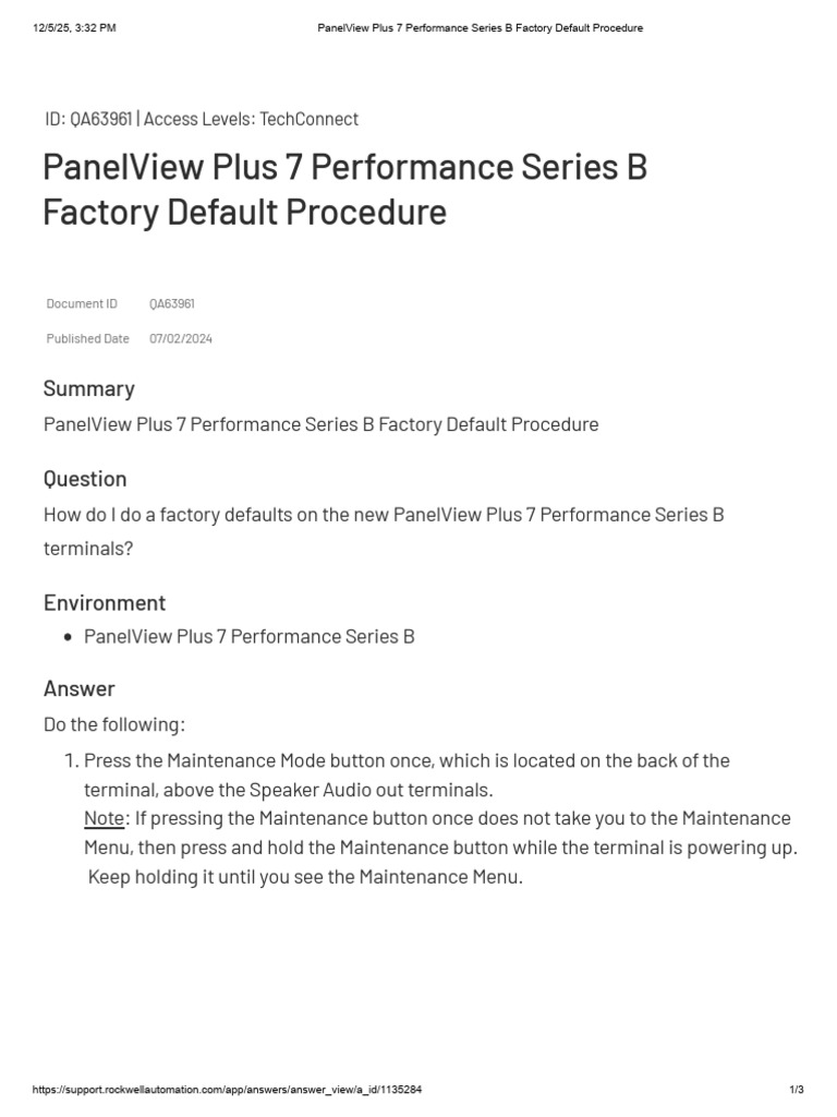 PanelView Plus 7 Performance Series B Factory Default Procedure | PDF ...