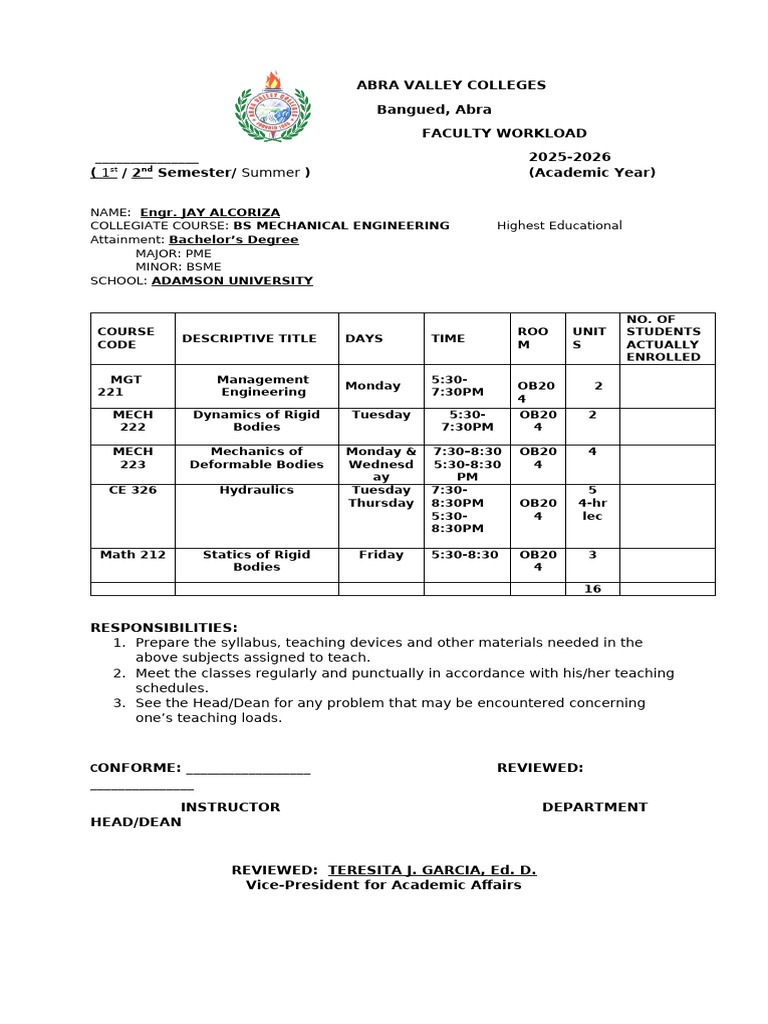 Faculty Workload 2nd Sem Sy 25 26 | PDF | Academia