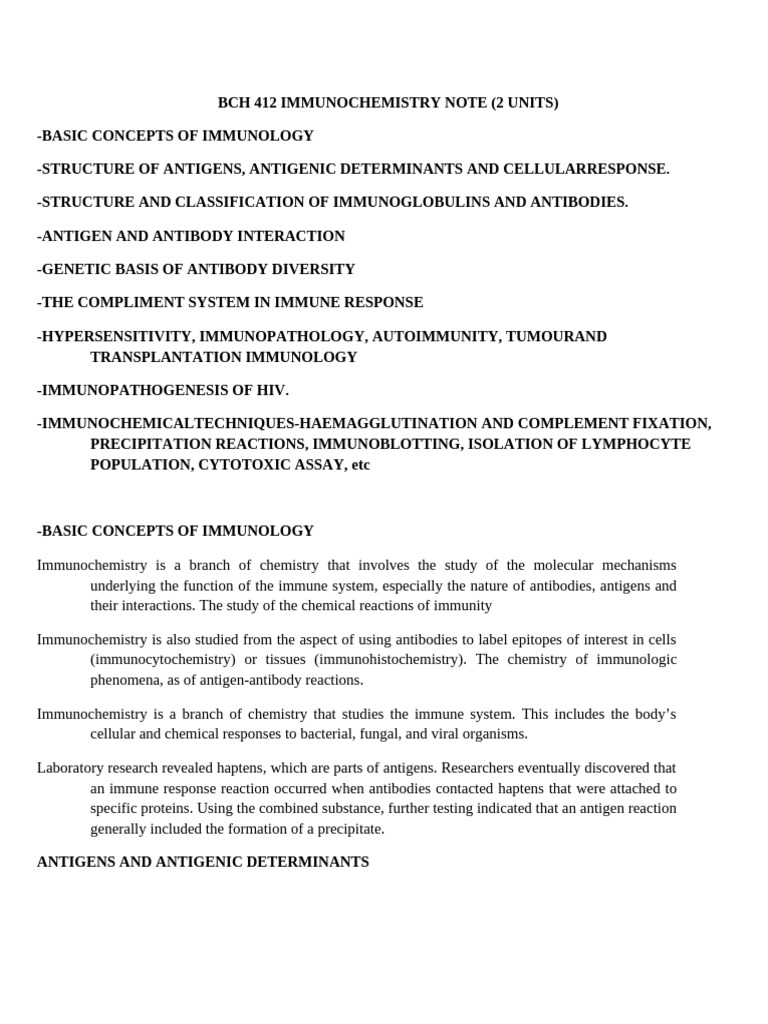 BCH 412 IMMUNOCHEMISTRY NOTE | PDF | Lymphatic System | Antibody
