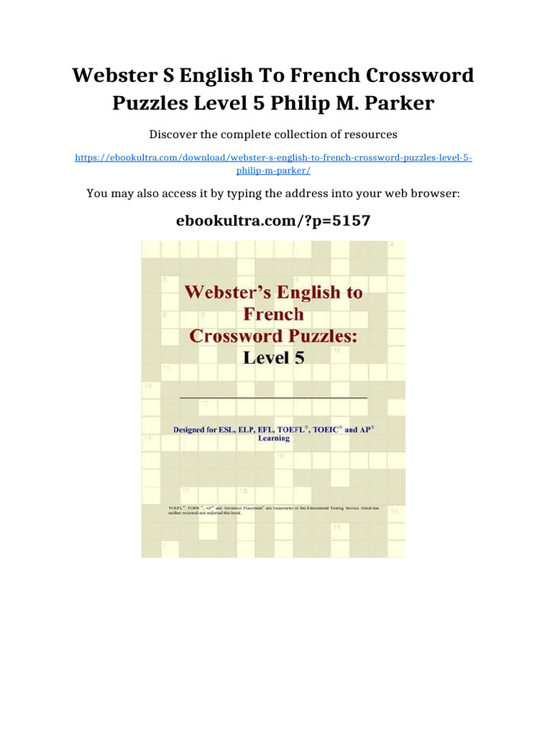 Webster s English to French Crossword Puzzles Level 5 Philip M. Parker ...