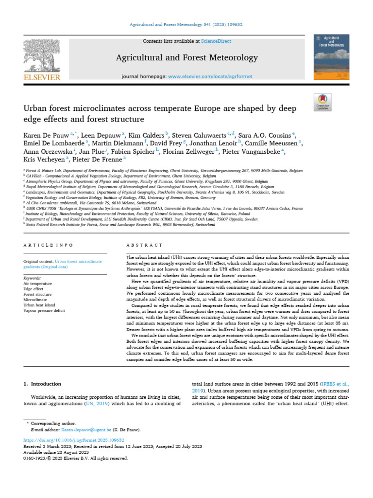 Urban Forest Microclimates Across Temperate Europe Are Shaped by Deep ...