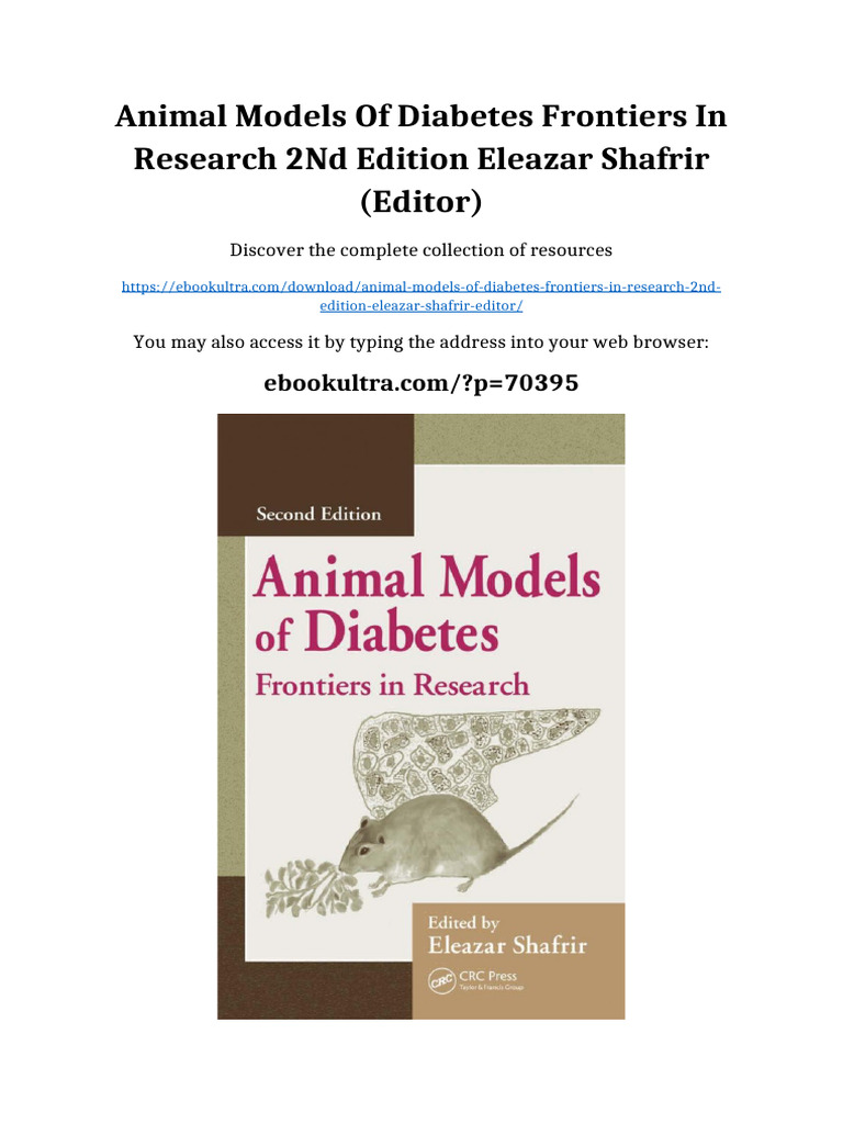 Animal Models of Diabetes Frontiers in Research 2nd Edition Eleazar ...