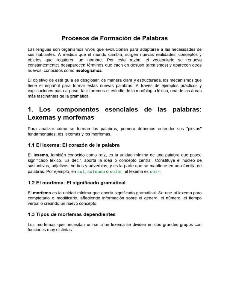 Procesos de Formación de Palabras | PDF | Palabra | Verbo
