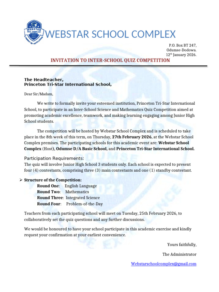 Inter-School Quiz Invitation Webstar | PDF