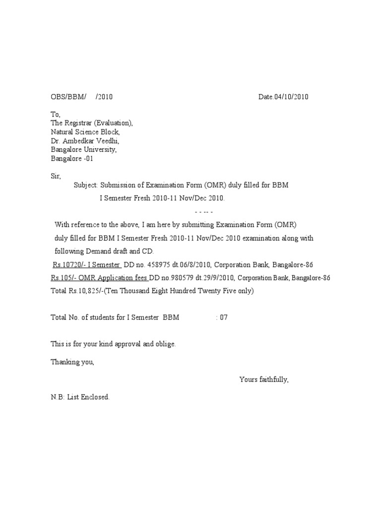 Letter Exam Fees I Sem | Qualifications | Schools