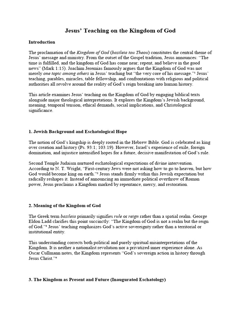 Jesus' Teaching On Kingdom of God | PDF | Kingship And Kingdom Of God ...