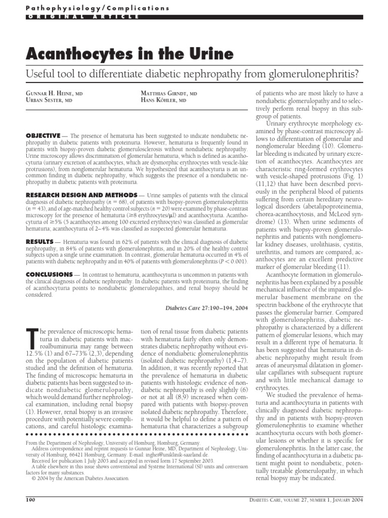 Acanthocytes in The Urine Useful Tool To Different | PDF | Kidney ...