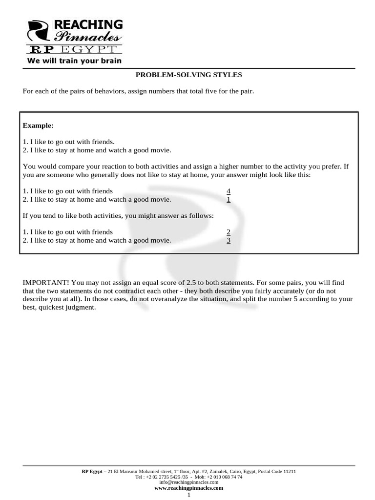 Assessing Your Problem-Solving Style | PDF | Social Psychology | Psychology