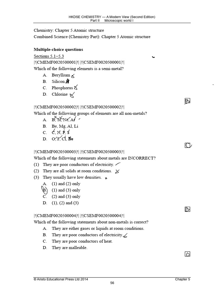 Chapter 5 Multiple-Choice Questions | PDF | Atoms | Isotope