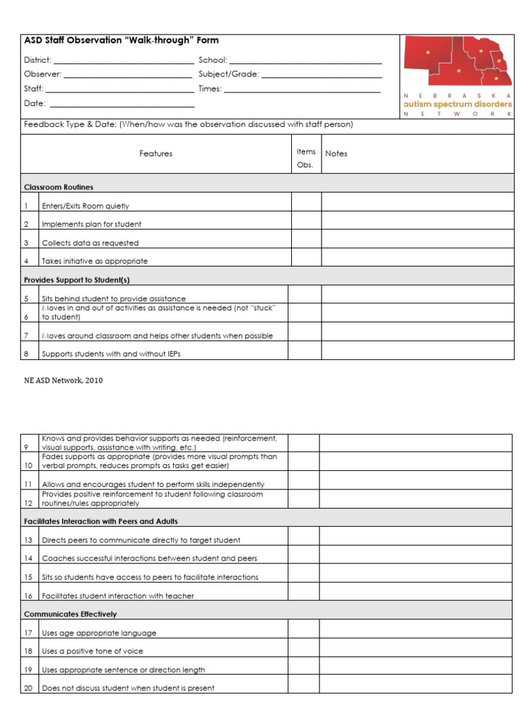 ASD Walk-Through Observation Form | PDF