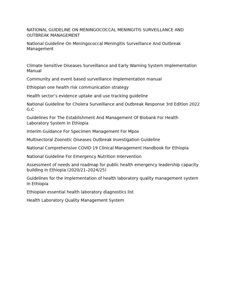 National Guideline On Meningococcal Meningitis Surveillance and ...