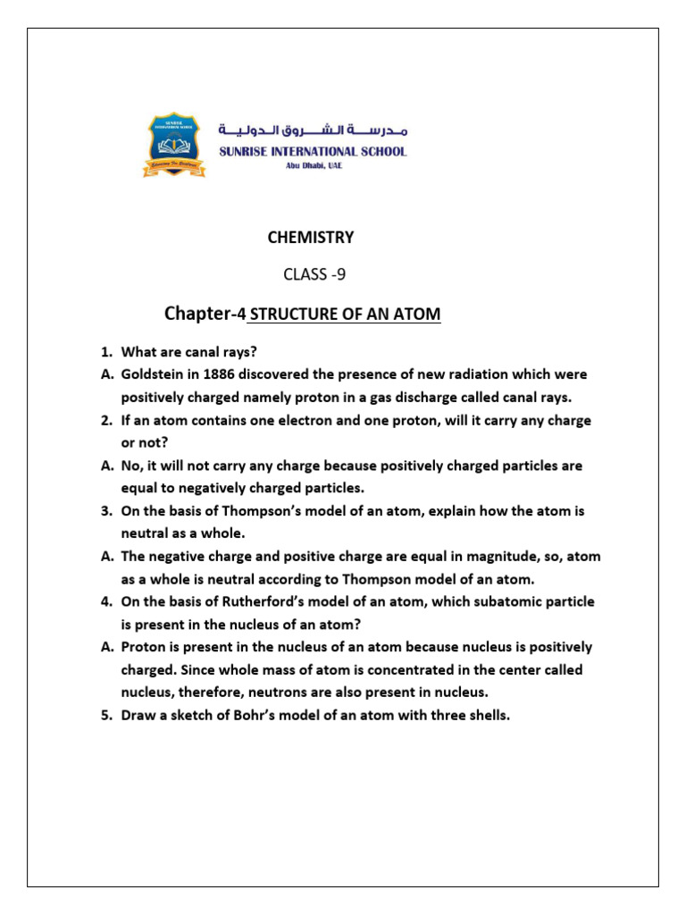 Structure of An Atom Extra Questions | PDF | Atoms | Atomic Nucleus