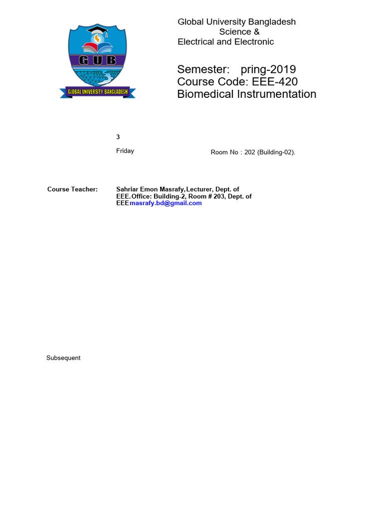 Biomedical InstrumentationCourse Outline | PDF | Sensor | Instrumentation