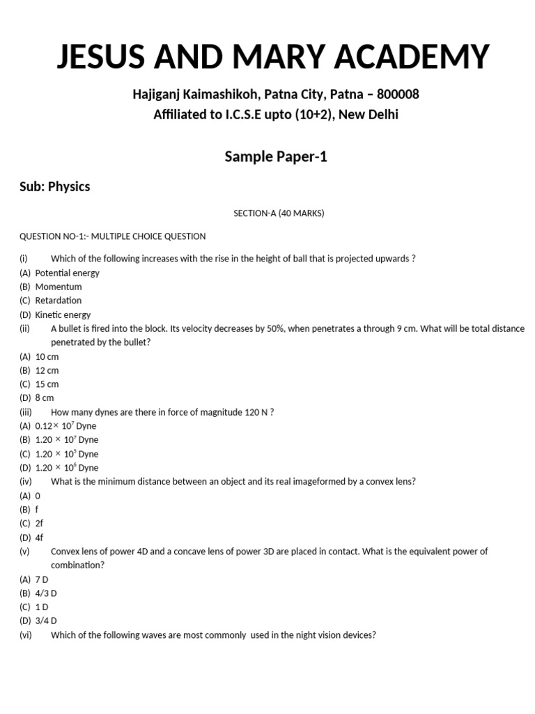 461820251223032240_PHYSICS_TEST_PAPER_1 | PDF | Force | Applied And ...