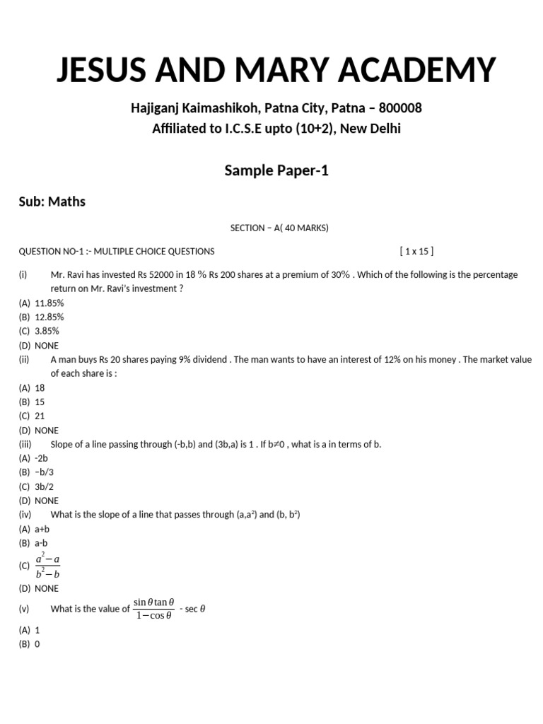 Maths Test Paper 1 | PDF | Mathematical Analysis | Elementary Mathematics