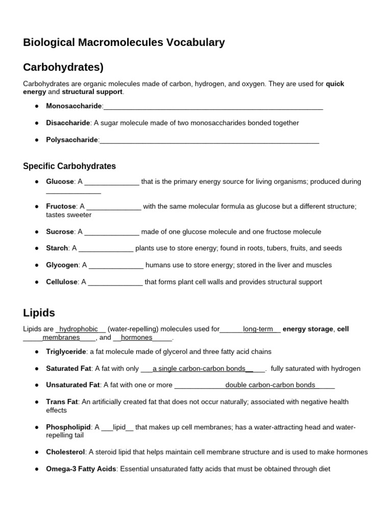 Biological Molecules Vocabulary List - Crash Course Biology Video | PDF ...