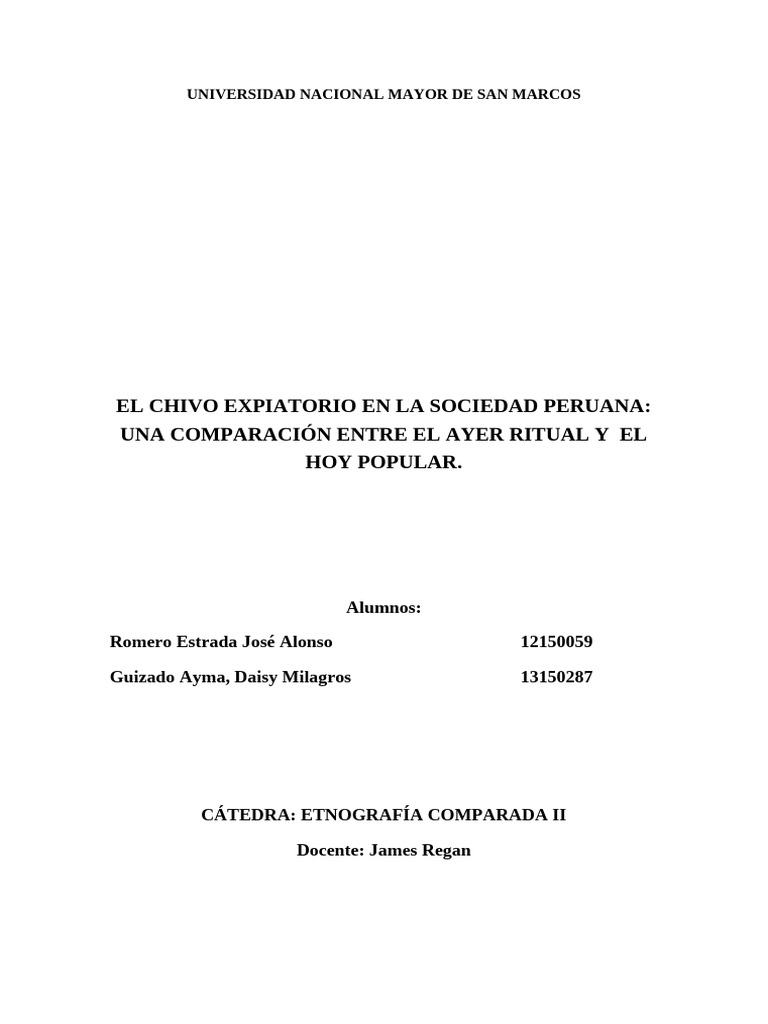 EL CHIVO EXPIATORIO EN LA SOCIEDAD PERUANA | PDF | Edipo | Imperio Inca