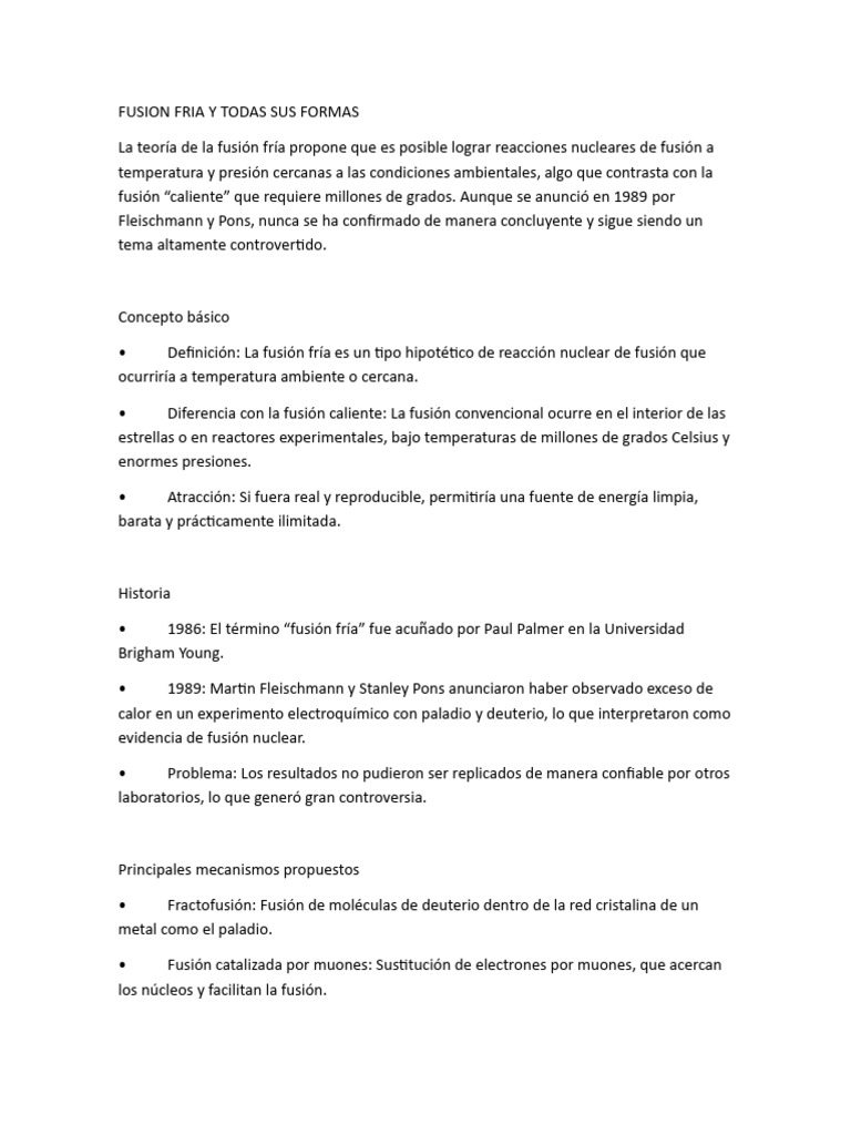 Fusion Fria y Todas Sus Formas | PDF | Química | Física nuclear
