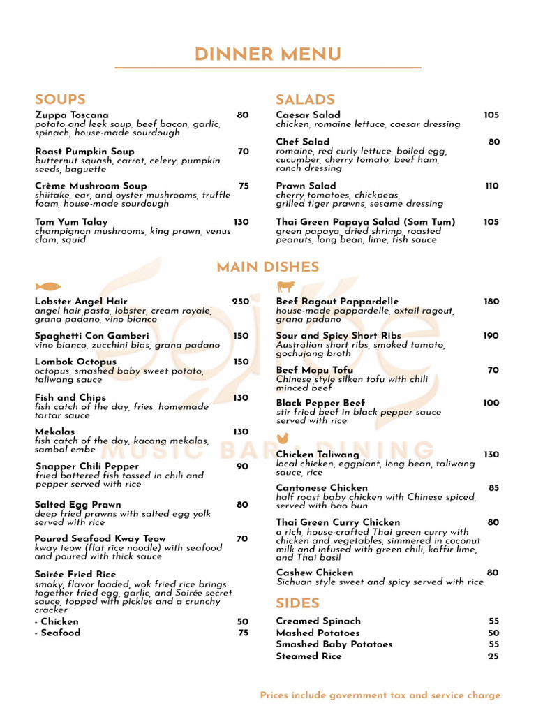 Soirée Menu Ala Carte | PDF