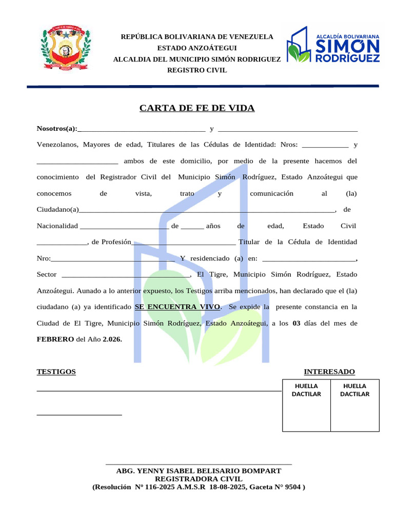 Carta de Fe de Vida Dra Margreiz | PDF