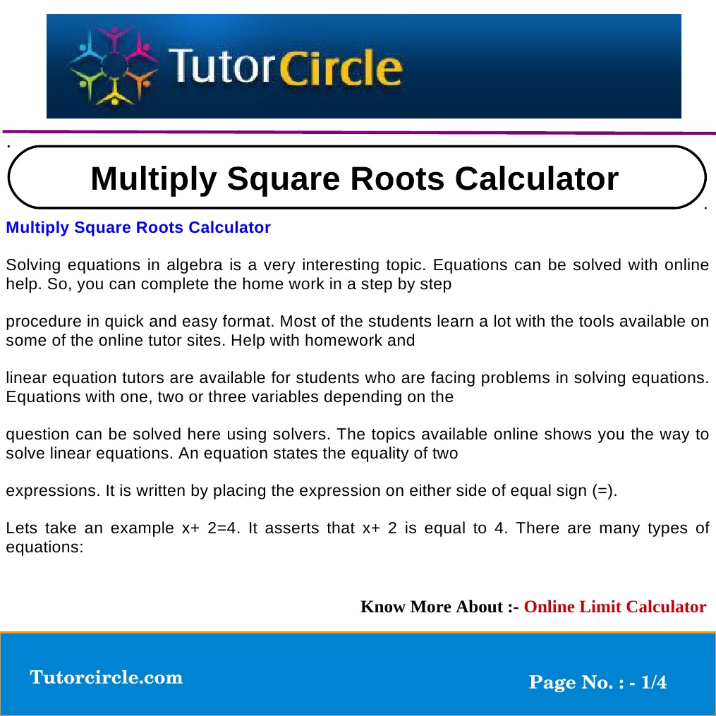 Multiply Square Roots Calculator | PDF | Polynomial | Variable ...