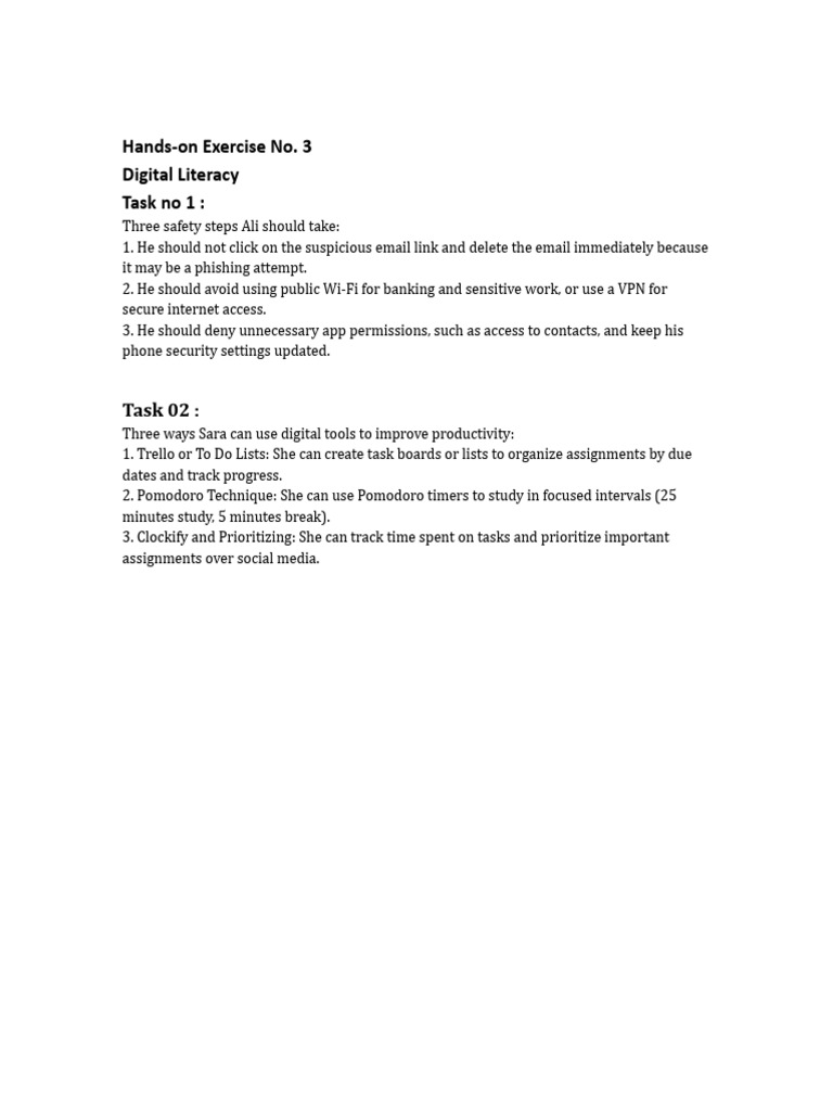 Digital Literacy Exercise | PDF