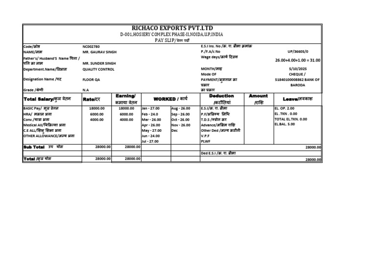 Salary Slip Ncoo2780 Oct | PDF
