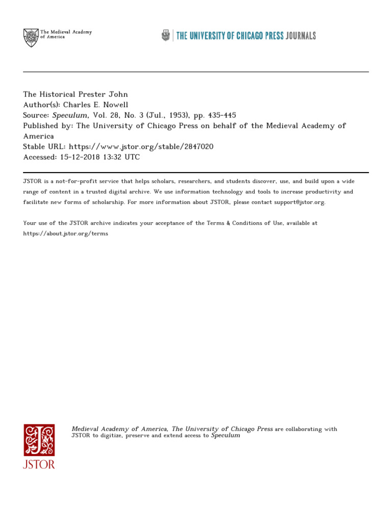 The Historical Prester John Charles E. Nowell 1953 | PDF