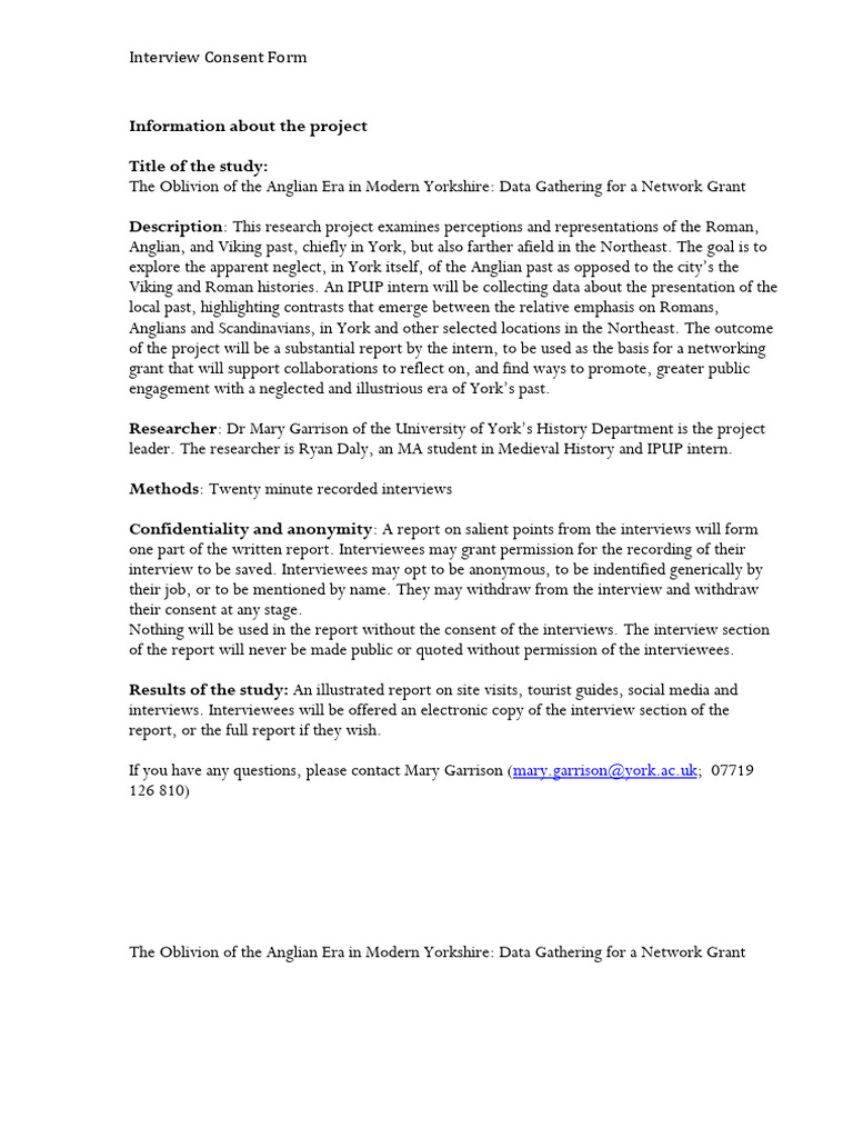 Project Info & Interview Consent Form - University of York | PDF