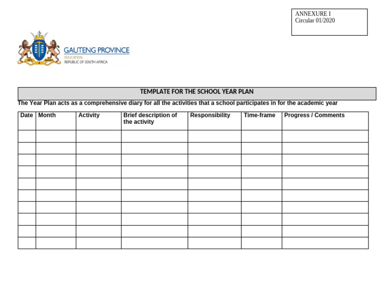 Template For The School Year Plan | PDF