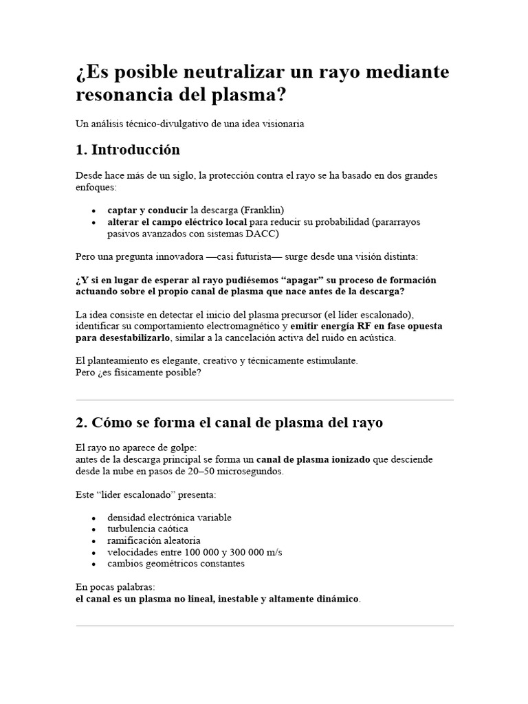 Neutralizar El Plasma para Controlar El Rayo | PDF | Relámpago | Plasma ...