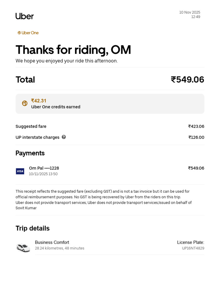 Uber Receipt 10nov2025 | PDF
