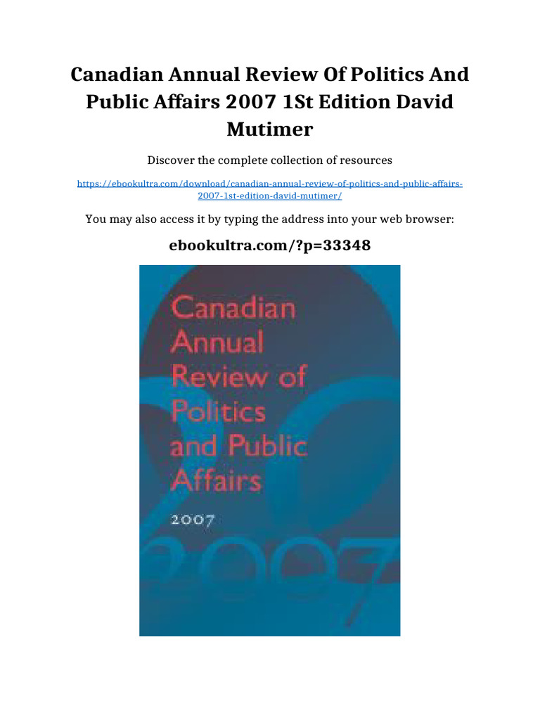 Canadian Annual Review of Politics and Public Affairs 2007 1st Edition ...