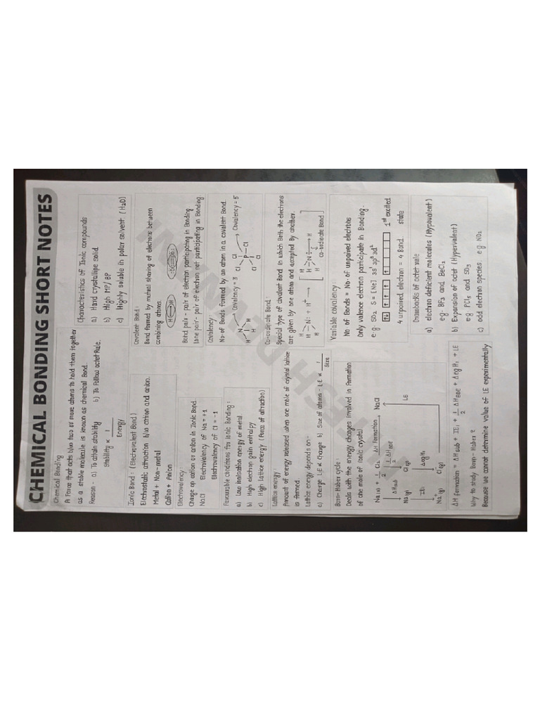 Short Notes on Chemical Bond and Atomic Structure | PDF