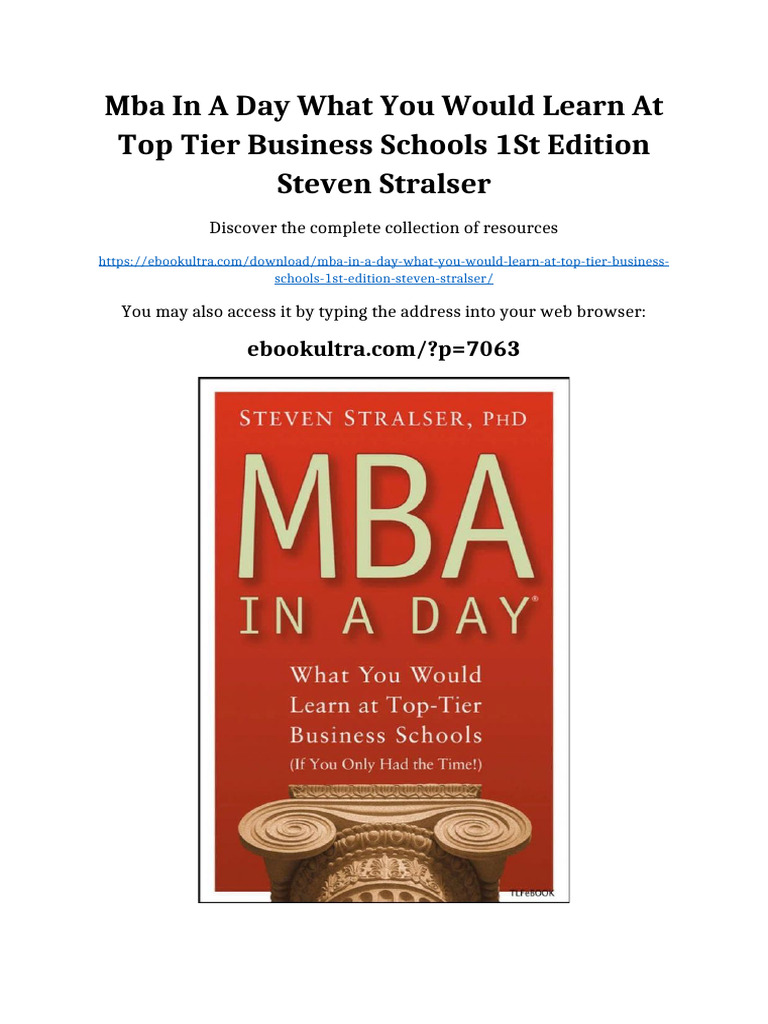 MBA In A Day What You Would Learn At Top Tier Business Schools 1st ...